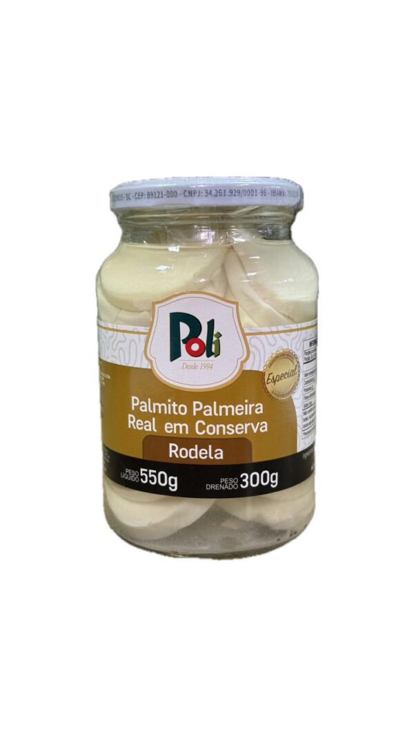 Palmito palmeira real em conserva rodela 300g – Poli Conservas